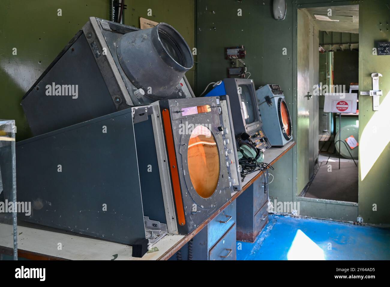 Old style electronic equipment inside a military hovercraft at the ...
