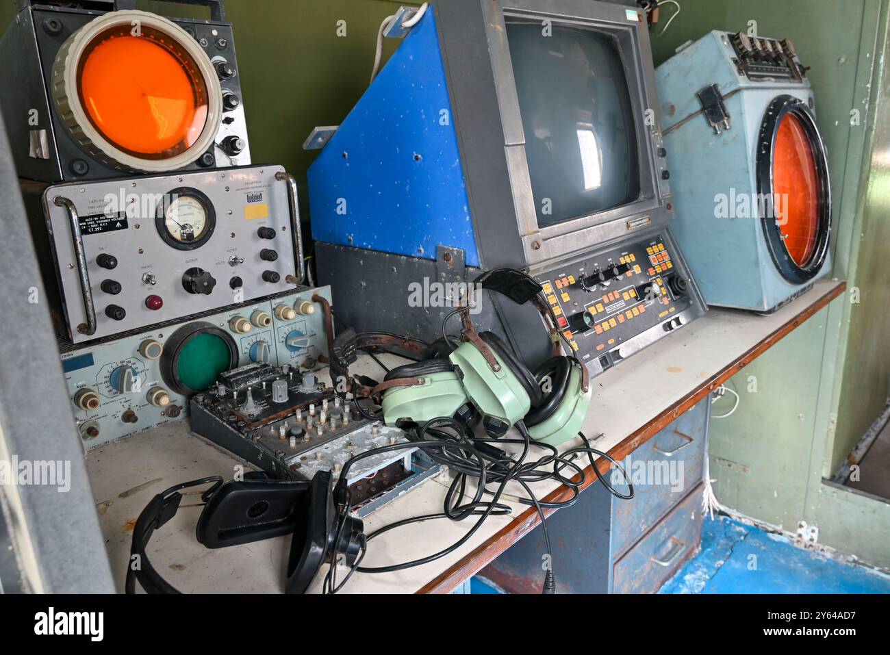 Old style electronic equipment inside a military hovercraft at the ...