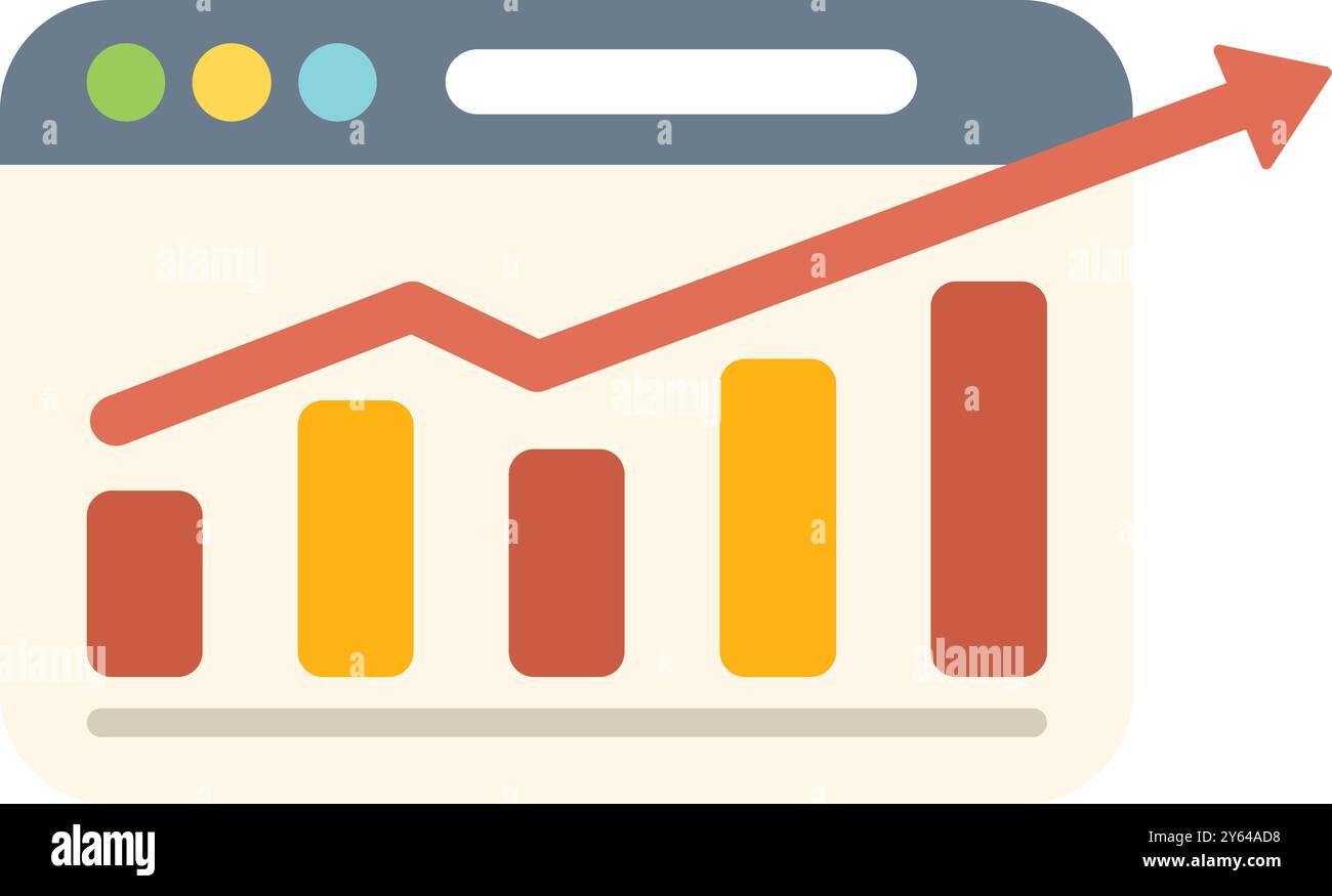 Website showing positive statistics with bar chart and upward arrow ...