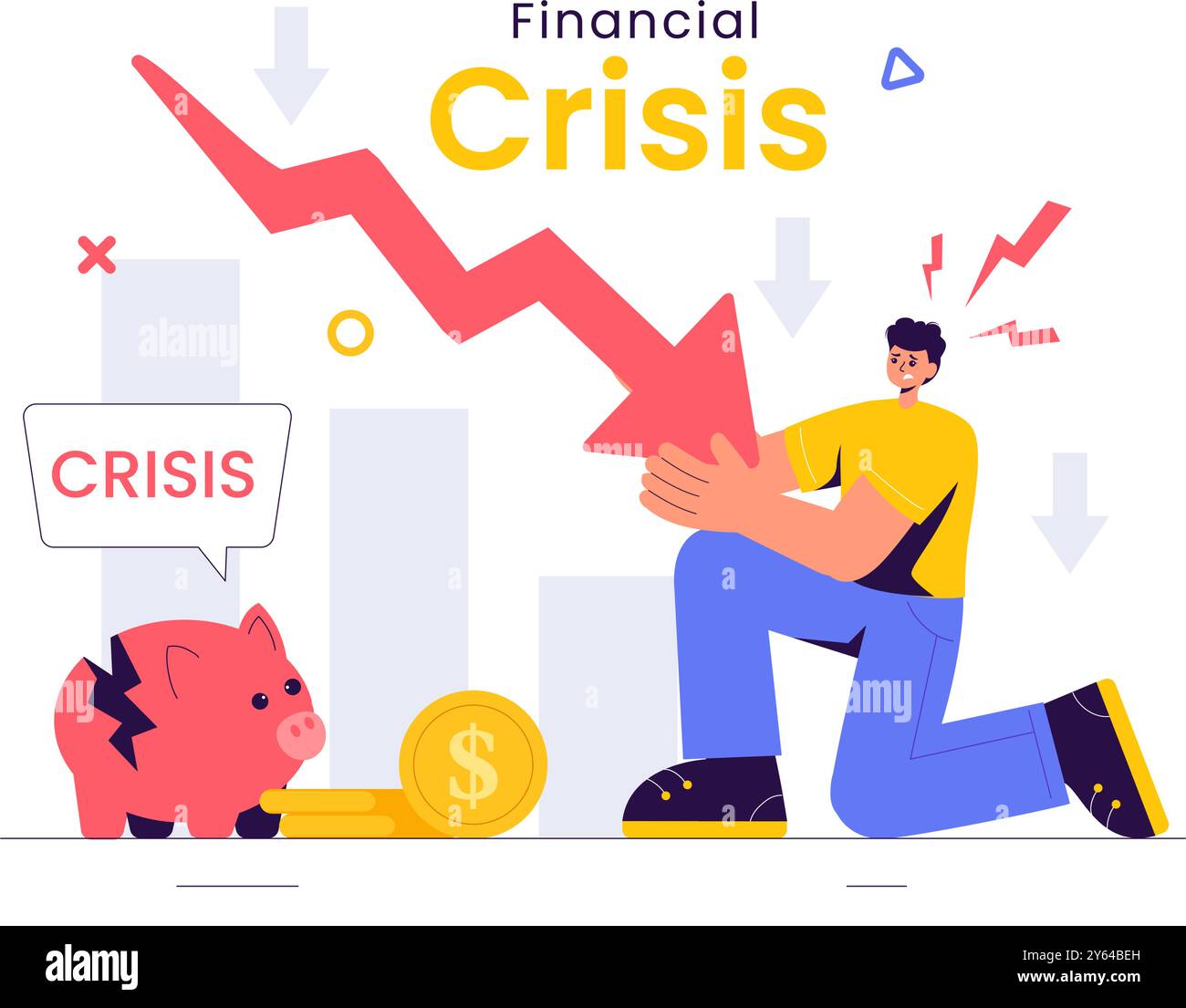 Financial Crisis Vector Illustration of Bankruptcy, Economic Collapse, and Cost Reduction with a ...