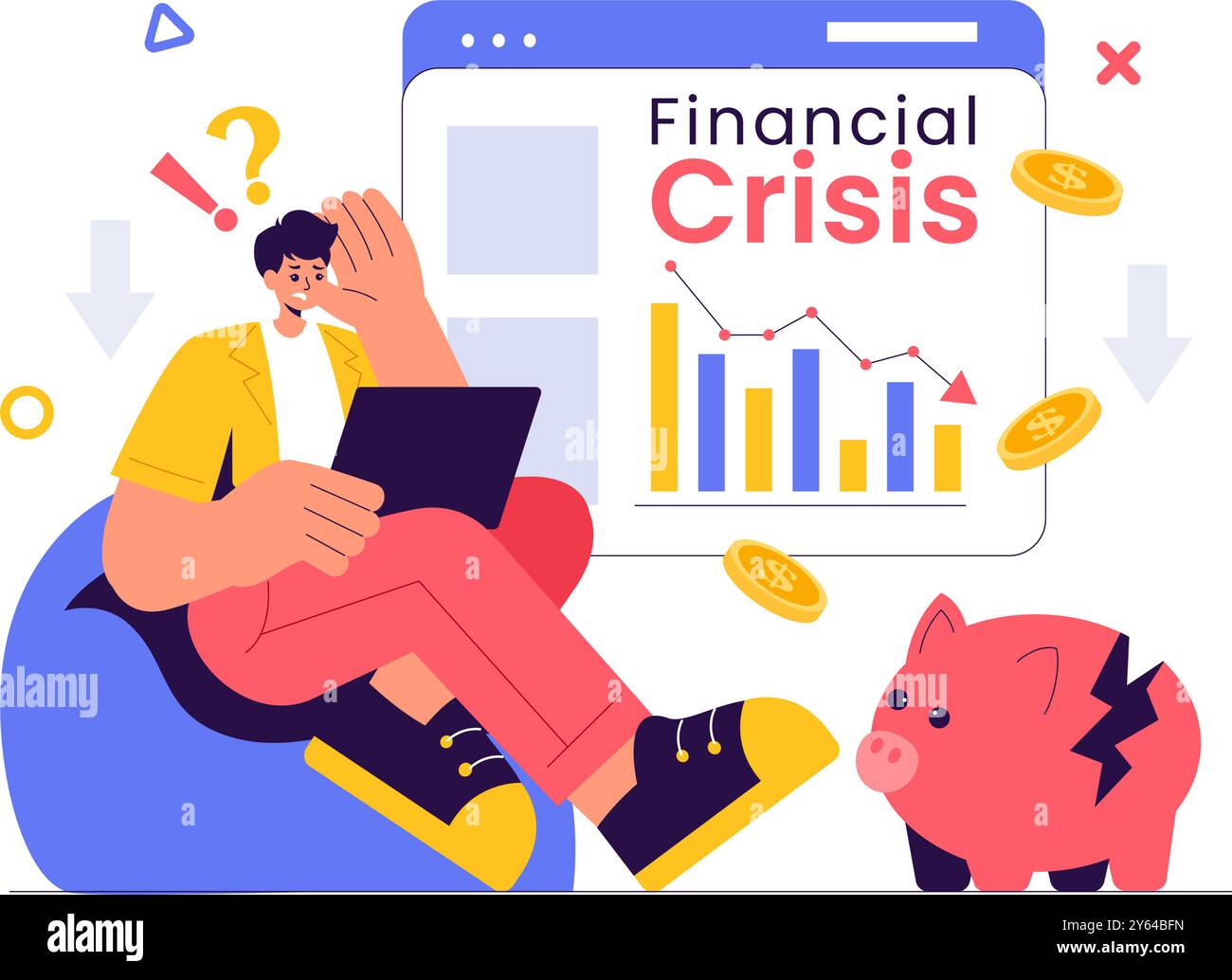 Financial Crisis Vector Illustration of Bankruptcy, Economic Collapse ...