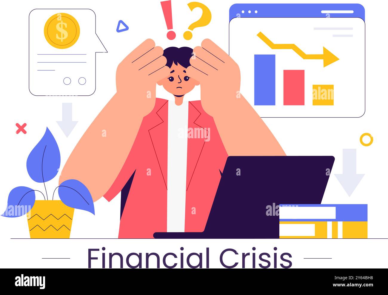 Financial Crisis Vector Illustration of Bankruptcy, Economic Collapse ...
