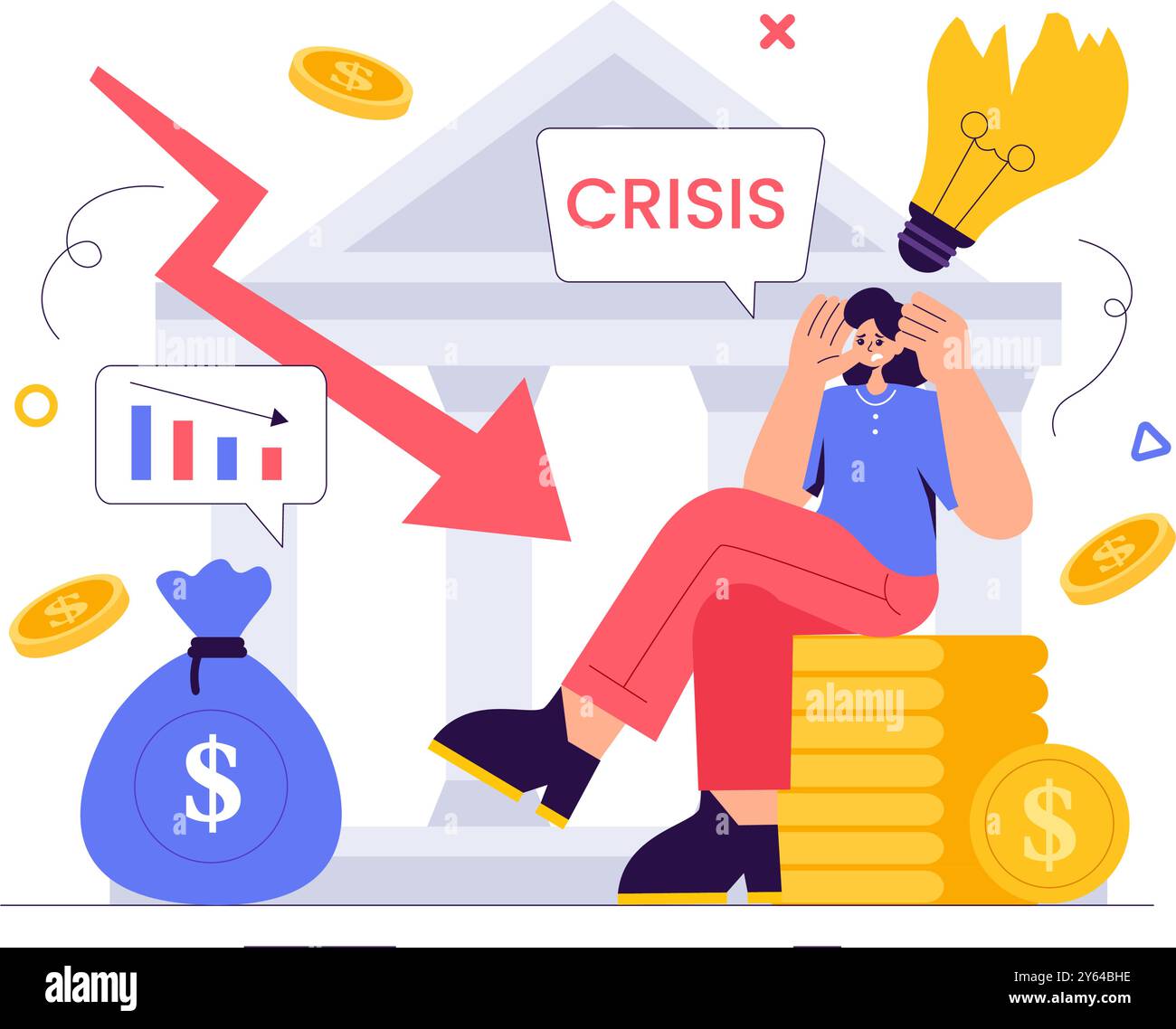 Financial Crisis Vector Illustration of Bankruptcy, Economic Collapse ...