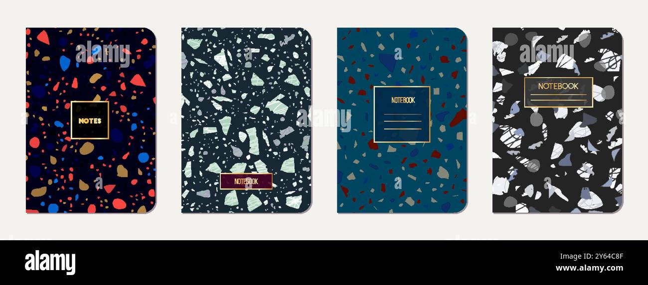 Notebook cover design. Terrazzo abstract background made of natural ...