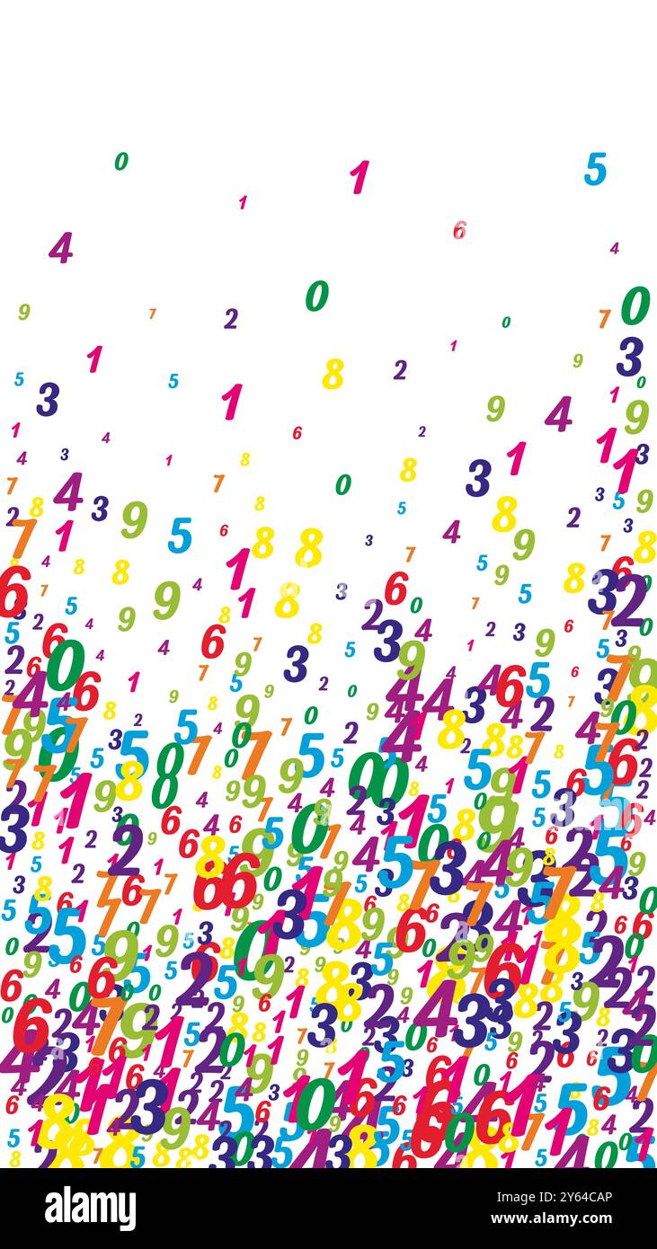Scattered numbers. Colorful childish digits flying chaotic. Back to ...