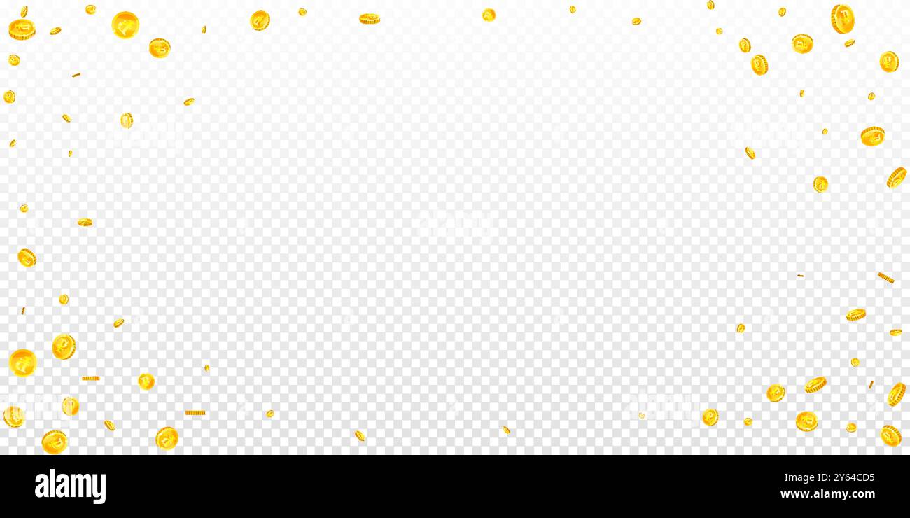 Russian ruble coins falling. Scattered gold RUB coins. Russia money ...