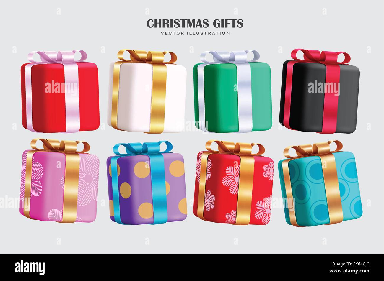 Christmas gifts colorful vector set design. Gift boxes in colorful ...