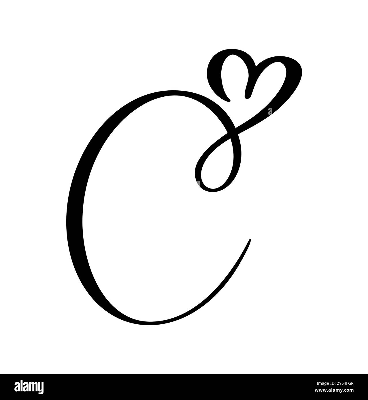 Hand drawn vector calligraphy love letter C. Vintage heart monogram ...