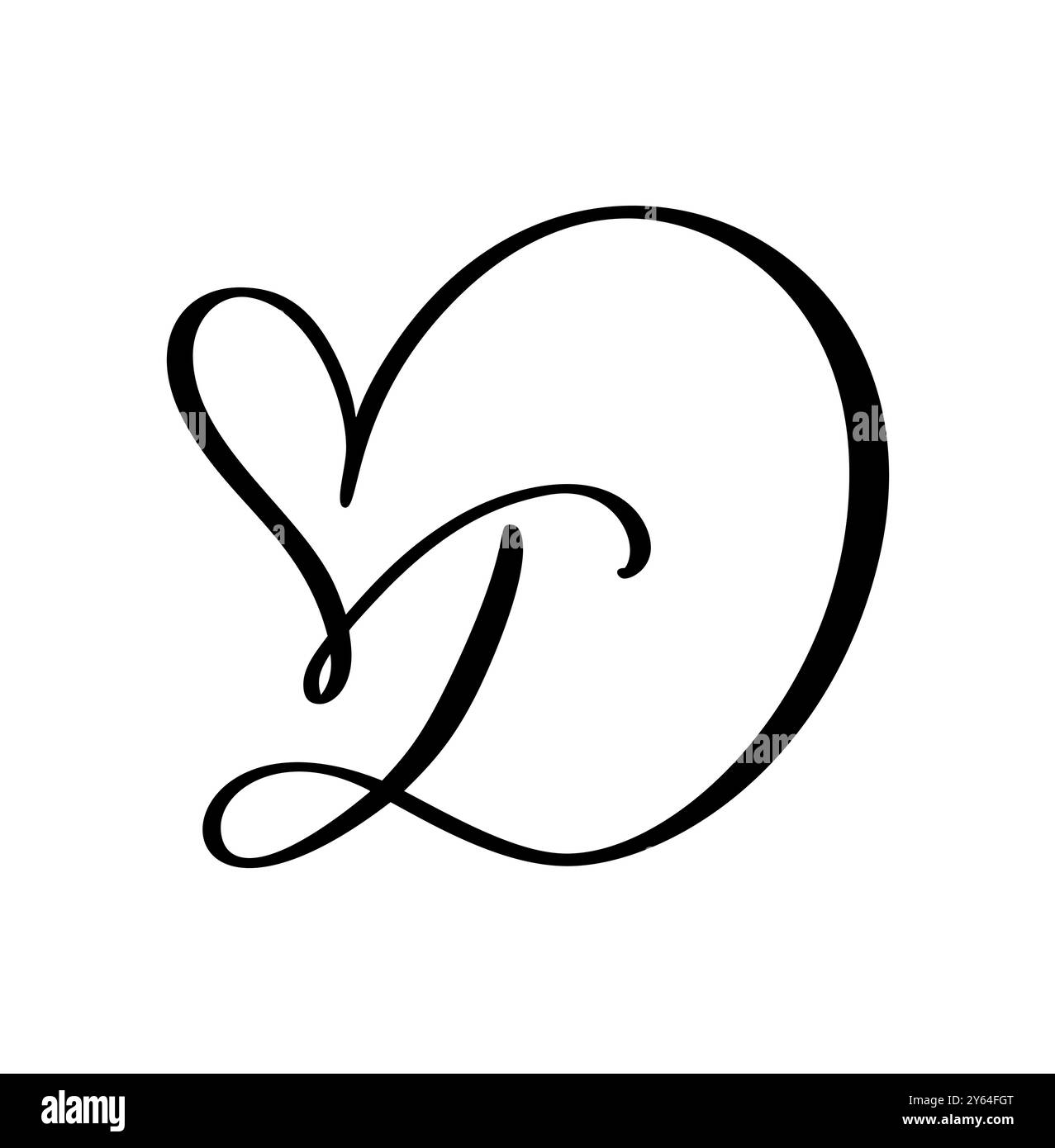 Calligraphy hand drawn vector love letter D. Vintage heart monogram ...