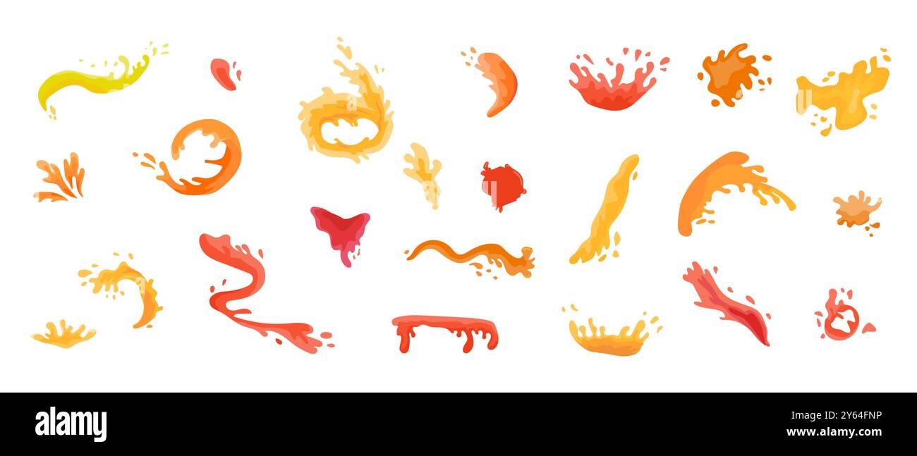 Juice splatter splashes elements set. Can used for liquid product ...