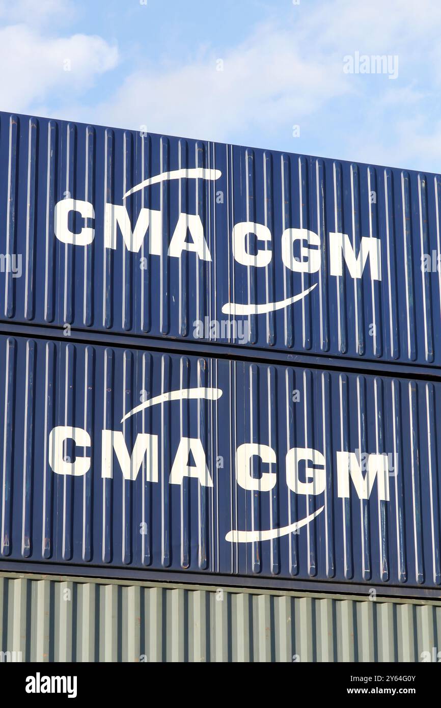 Copenhagen, Denmark - September 10, 2017: CMA CGM logo on a container ...