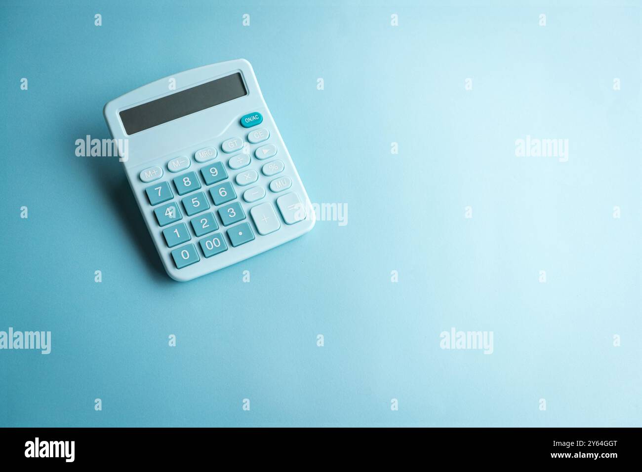 Light blue color calculator, isolated, copy space. Top view Stock Photo ...