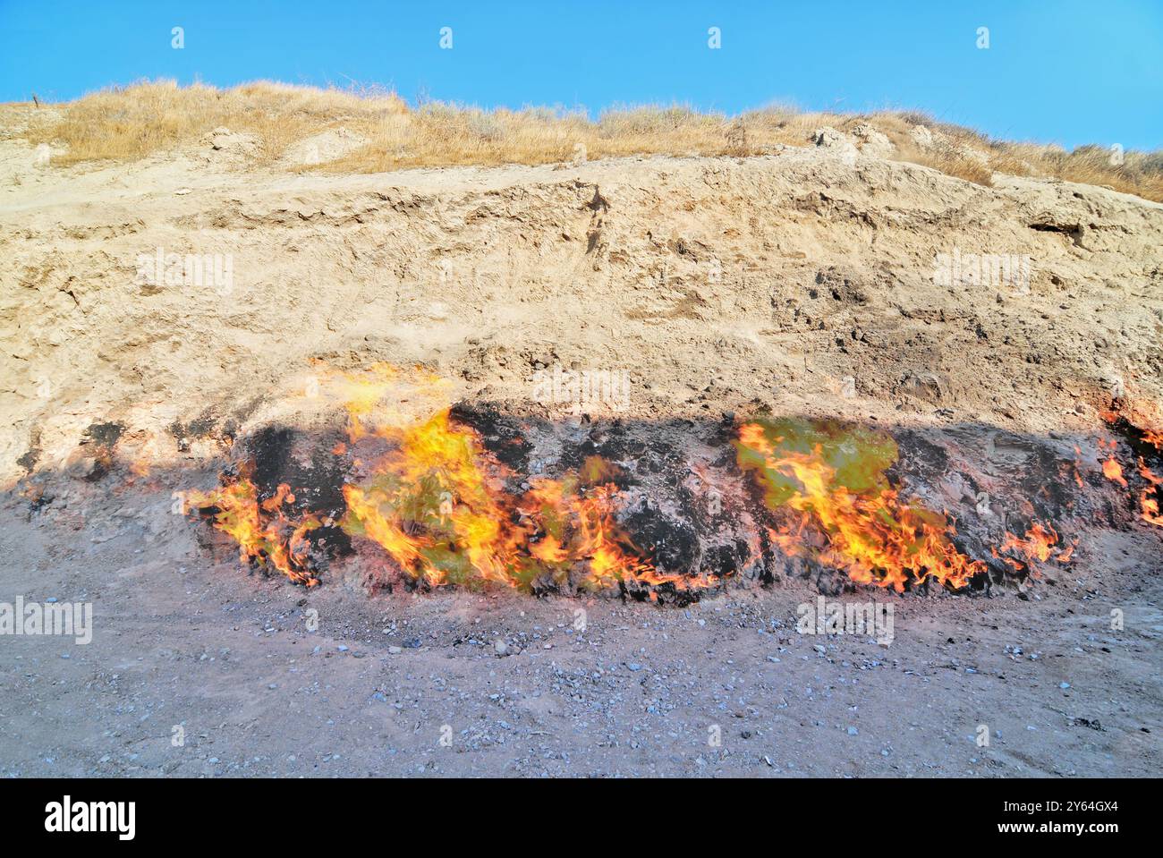 Yanar Dag "burning mountain" - a natural gas fire near Baku, Azerbaijan ...