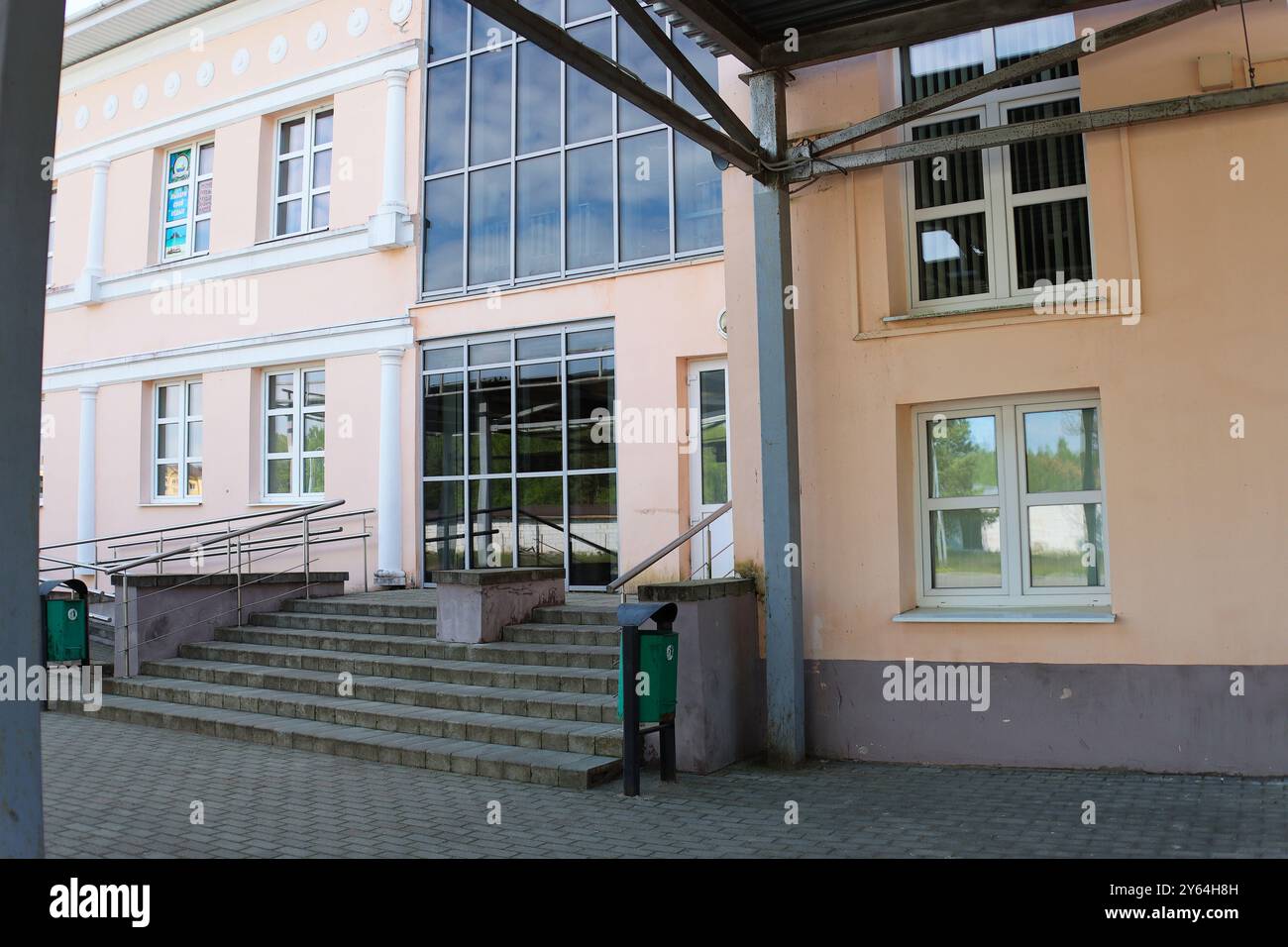 Bus station in a suburban village in Europe Stock Photo - Alamy