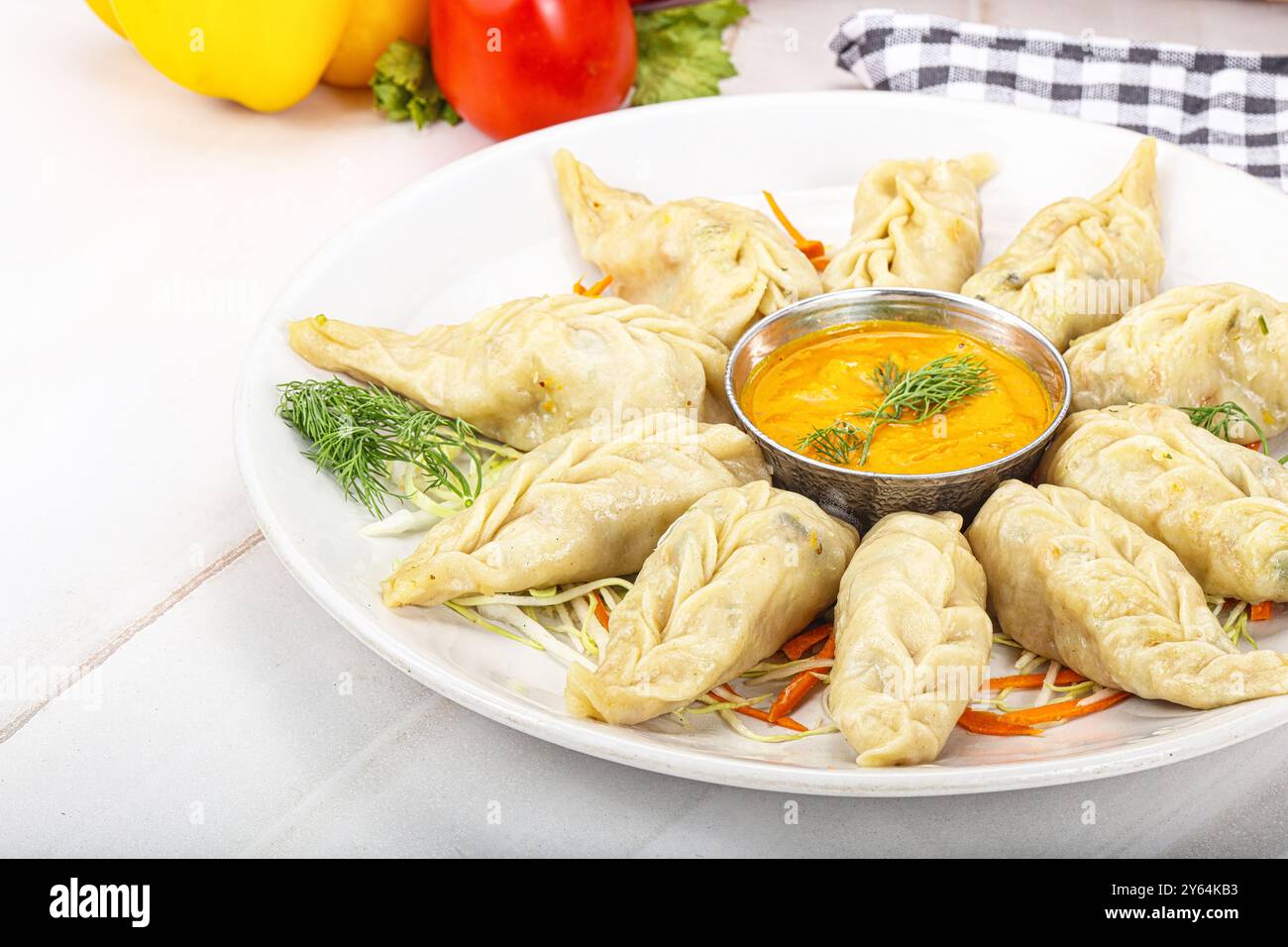 Steamed asian dumpling momo with meat, seafood or vegetables Stock ...