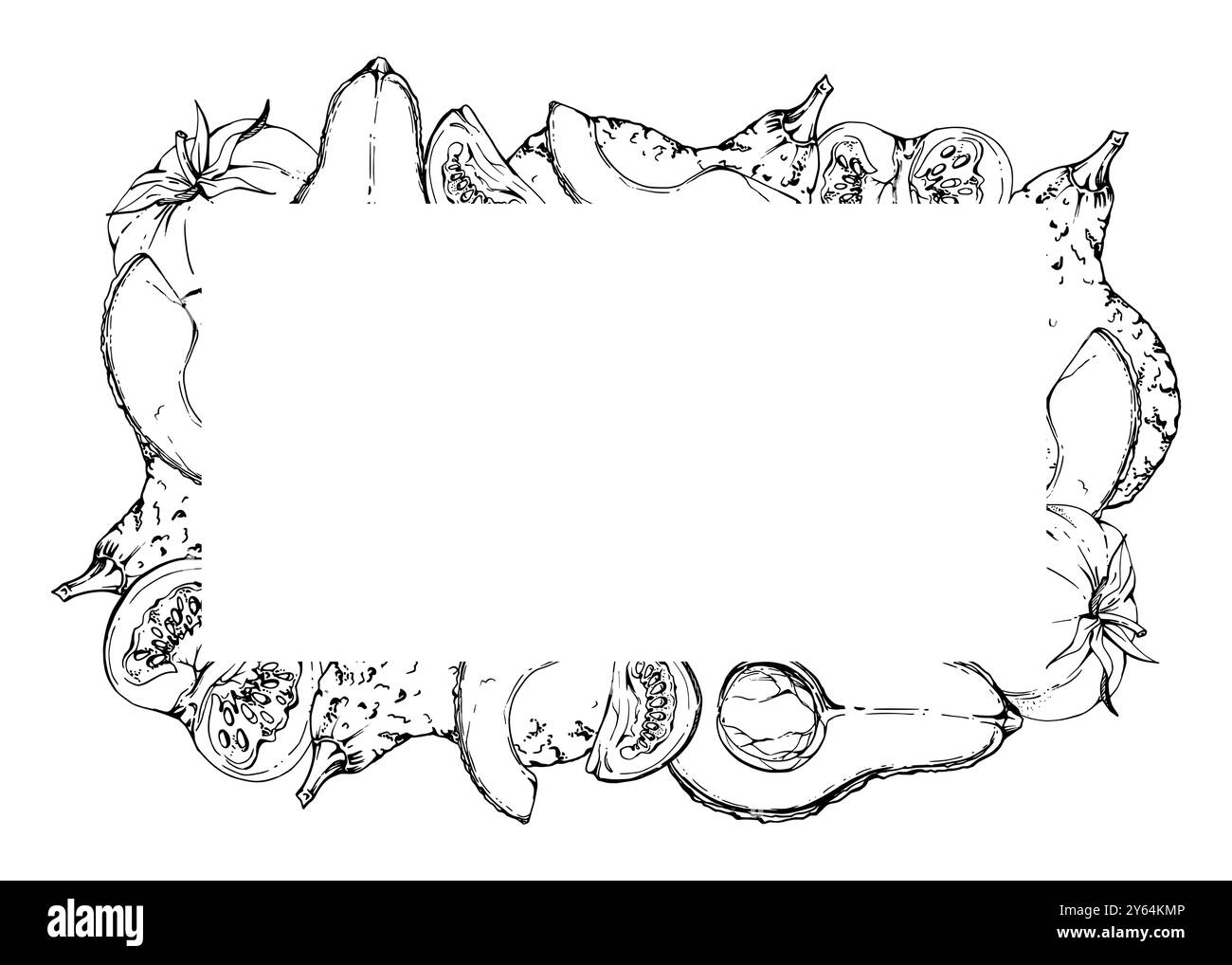 Hand drawn vector ink green avocado, tomato vegetable diet healthy ...