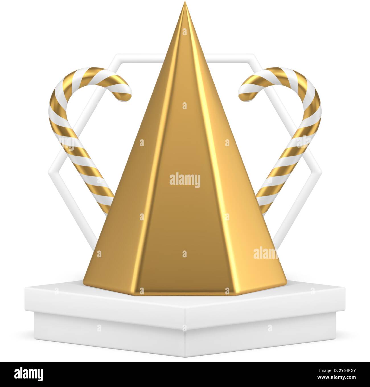 Golden minimalist Christmas tree polygonal pyramid with sweet cane on ...