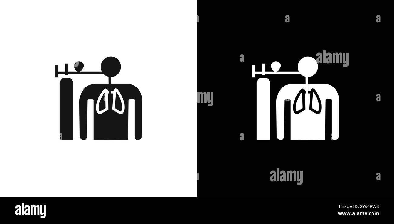 Person with oxygen mask icon linear vector graphics sign or symbol set ...