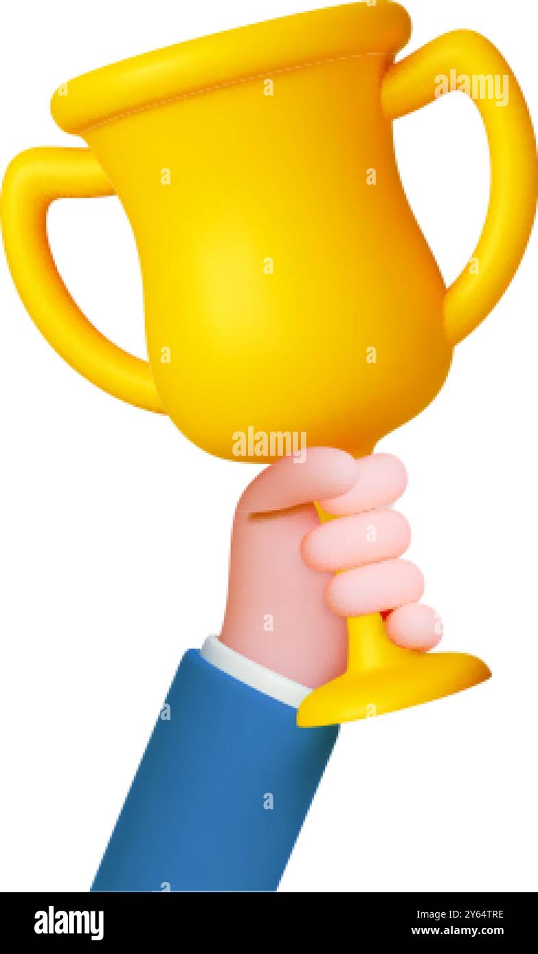 Businessman holding golden cup. 3d gold trophy, business victory and ...