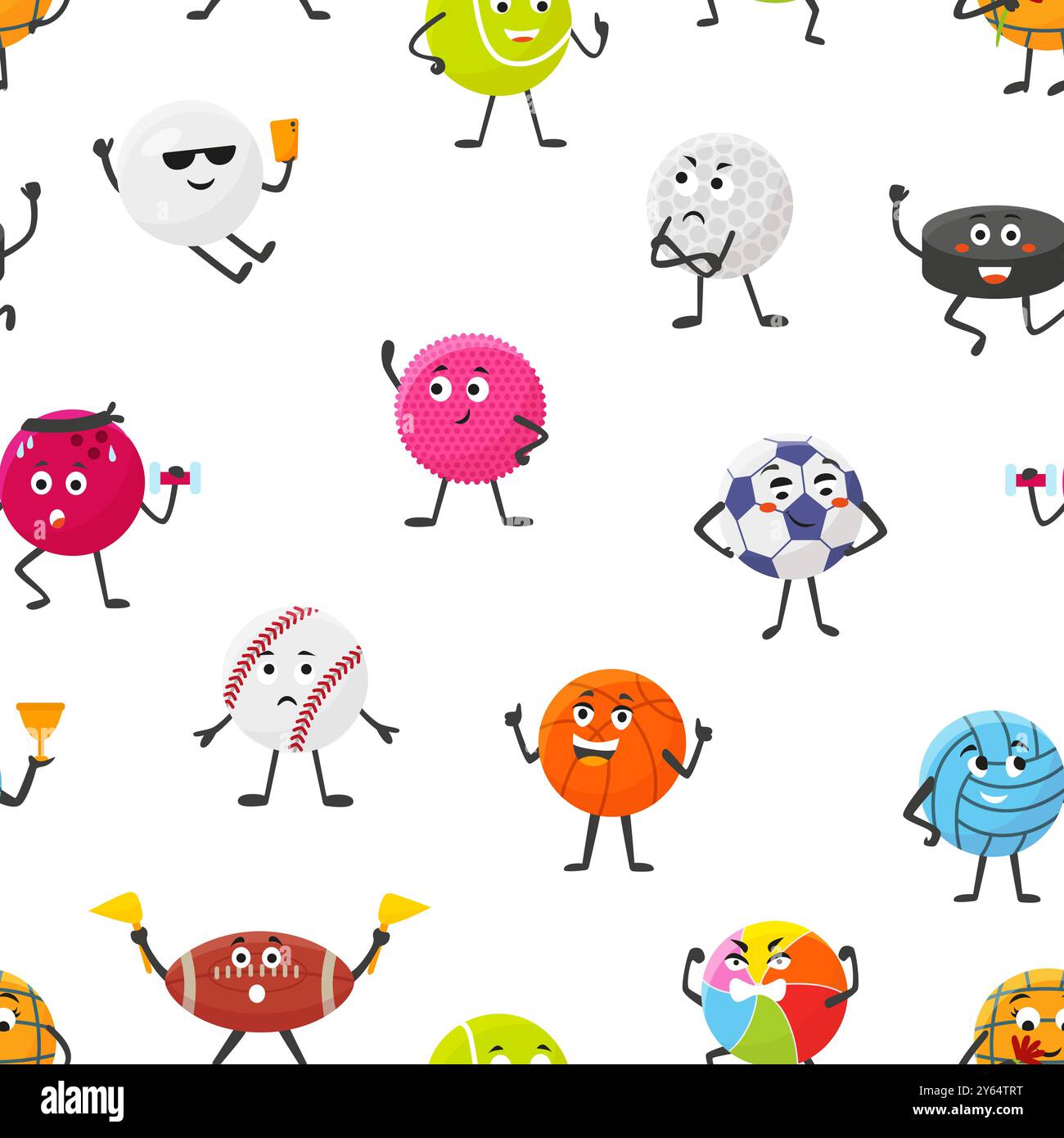 Cartoon sport balls characters. Sporty style seamless pattern, football ...