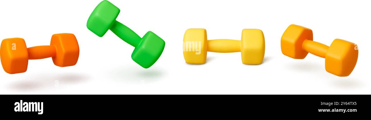 3d realistic dumbbells. Realistic vibrant dumbbell various rotate. Isolated fitness gym ...
