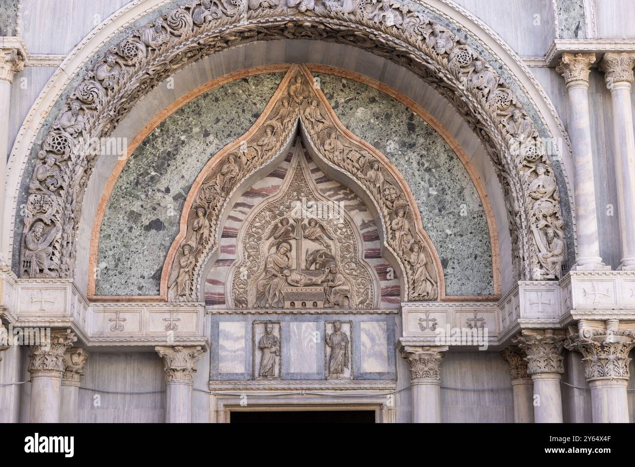 Detail view of the northern portal of Basilica di San Marco from ...