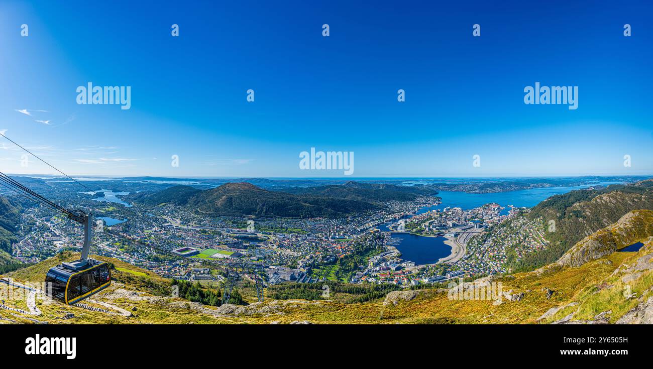 Panoramic view from Mt Ulriken in Bergen, Western Norway at autumn ...