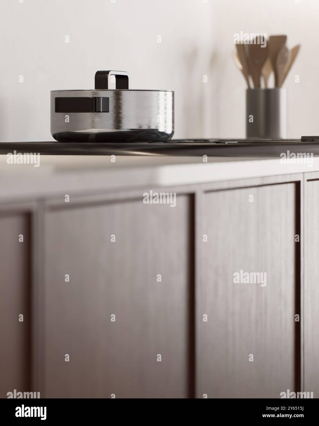 Modern kitchen with elegant, stylish dishes and necessary utensils for ...