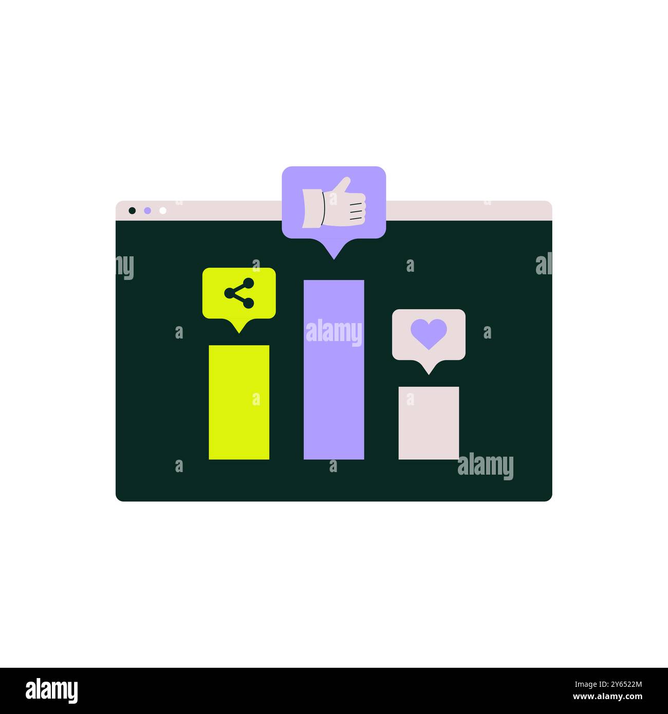 Browser window displaying social media engagement metrics with share ...