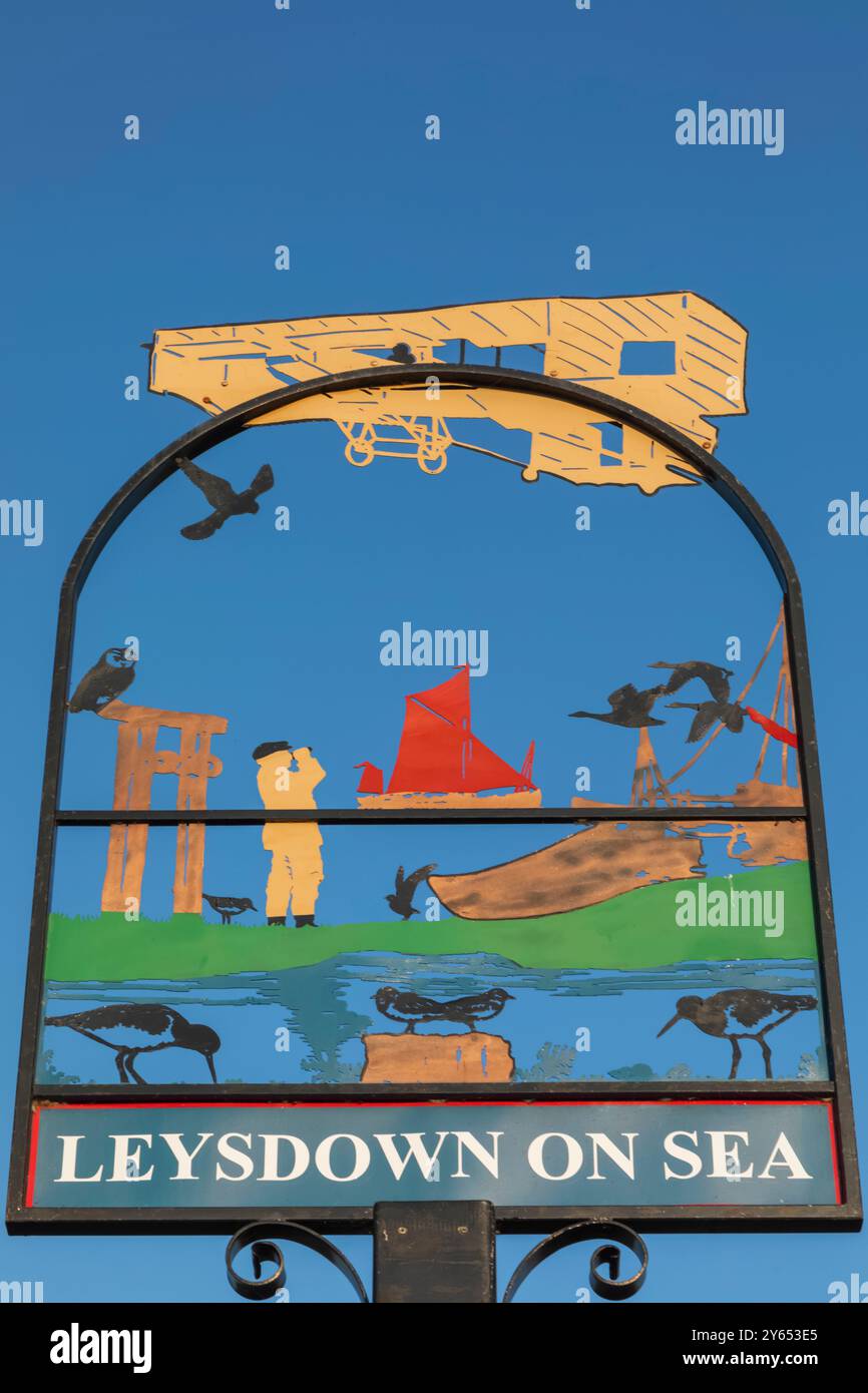 England, Kent, Isle of Sheppey, Leysdown on Sea, Town Sign Stock Photo ...