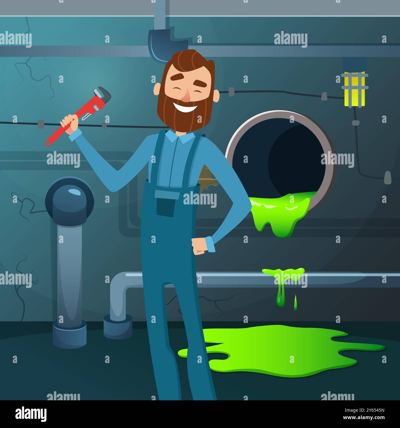 plumber. repairman fixing pipes in the basement of the house vector ...