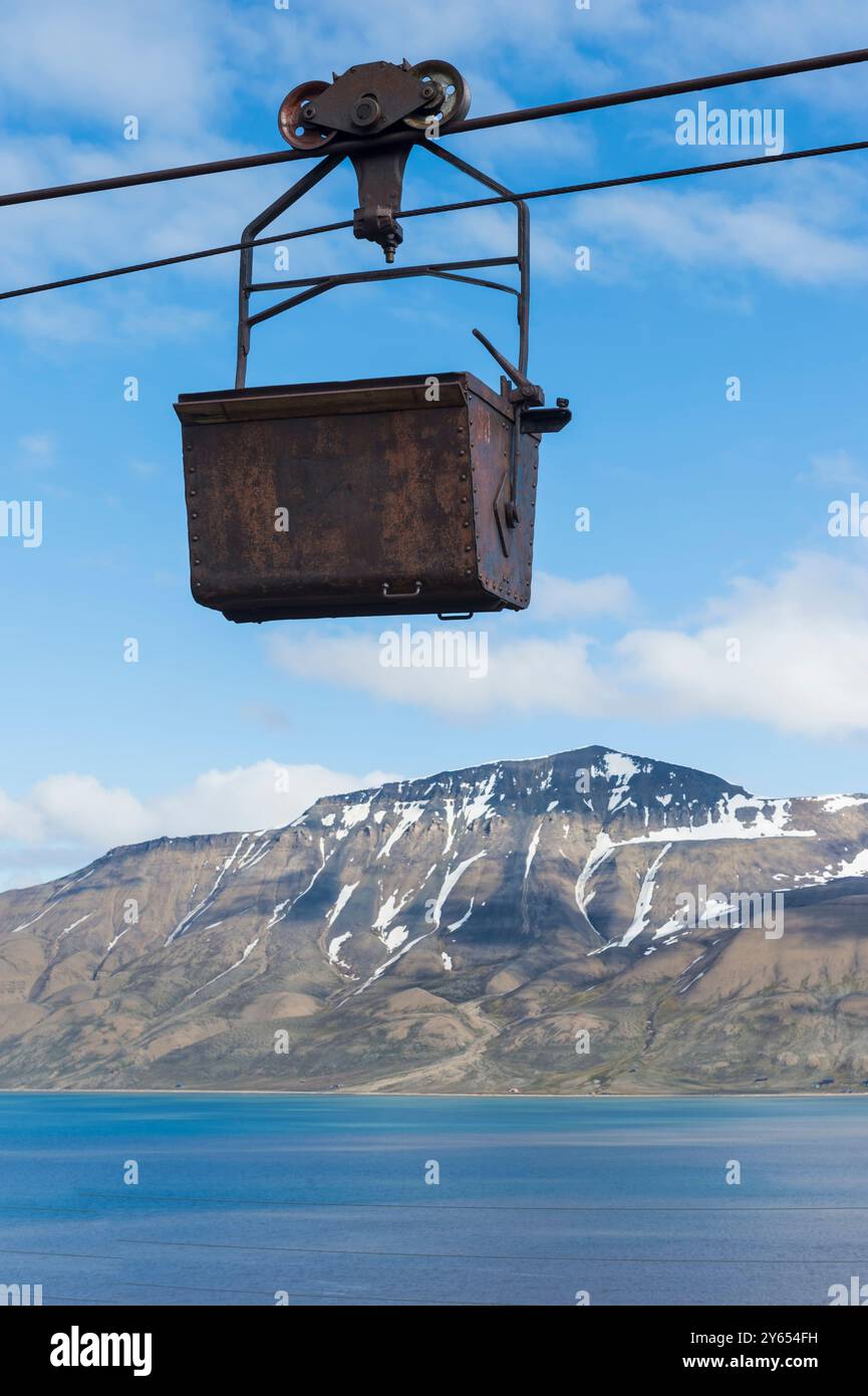 Old coal mine factory, Rusted coal trolleys in Longyearbyen ...