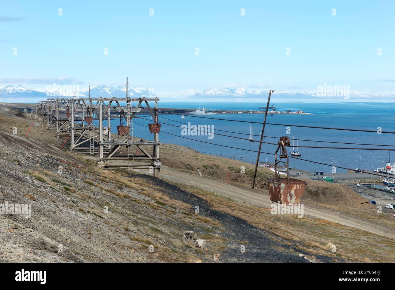 Old coal mine factory, Rusted coal trolleys in Longyearbyen ...