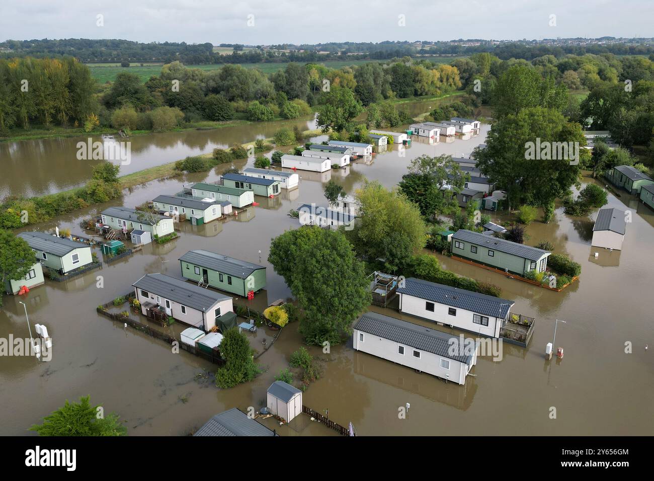 Cogenhoe Mill Holiday Park in Northamptonshire submerged by floodwater ...