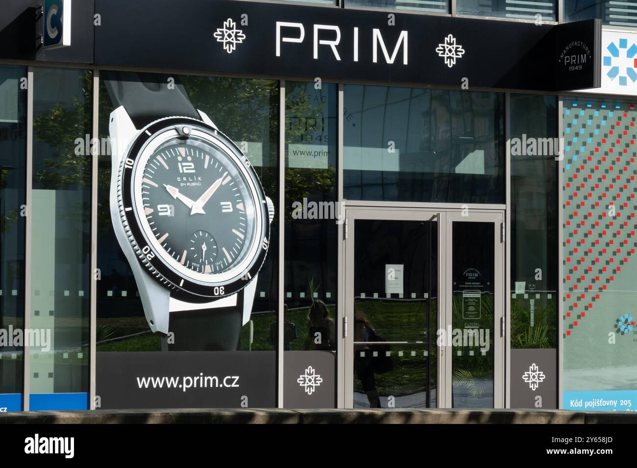 OSTRAVA, CZECHIA - SEPTEMBER 28, 2023: Storefront of Czech Prim luxury ...
