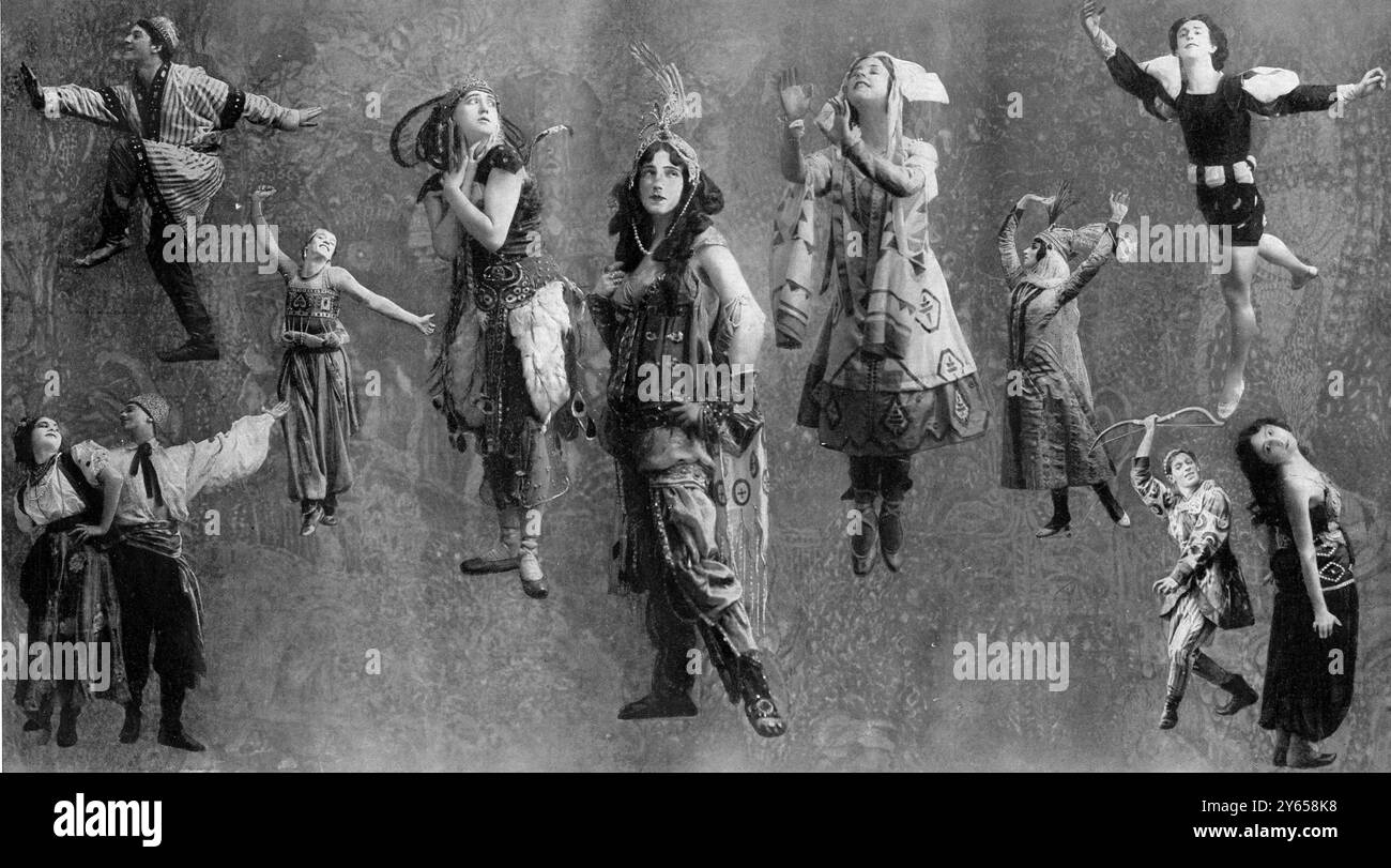 Russian ballet dancers from LtoR Mlle Reisen with M Kremeniew , M Rosai ...