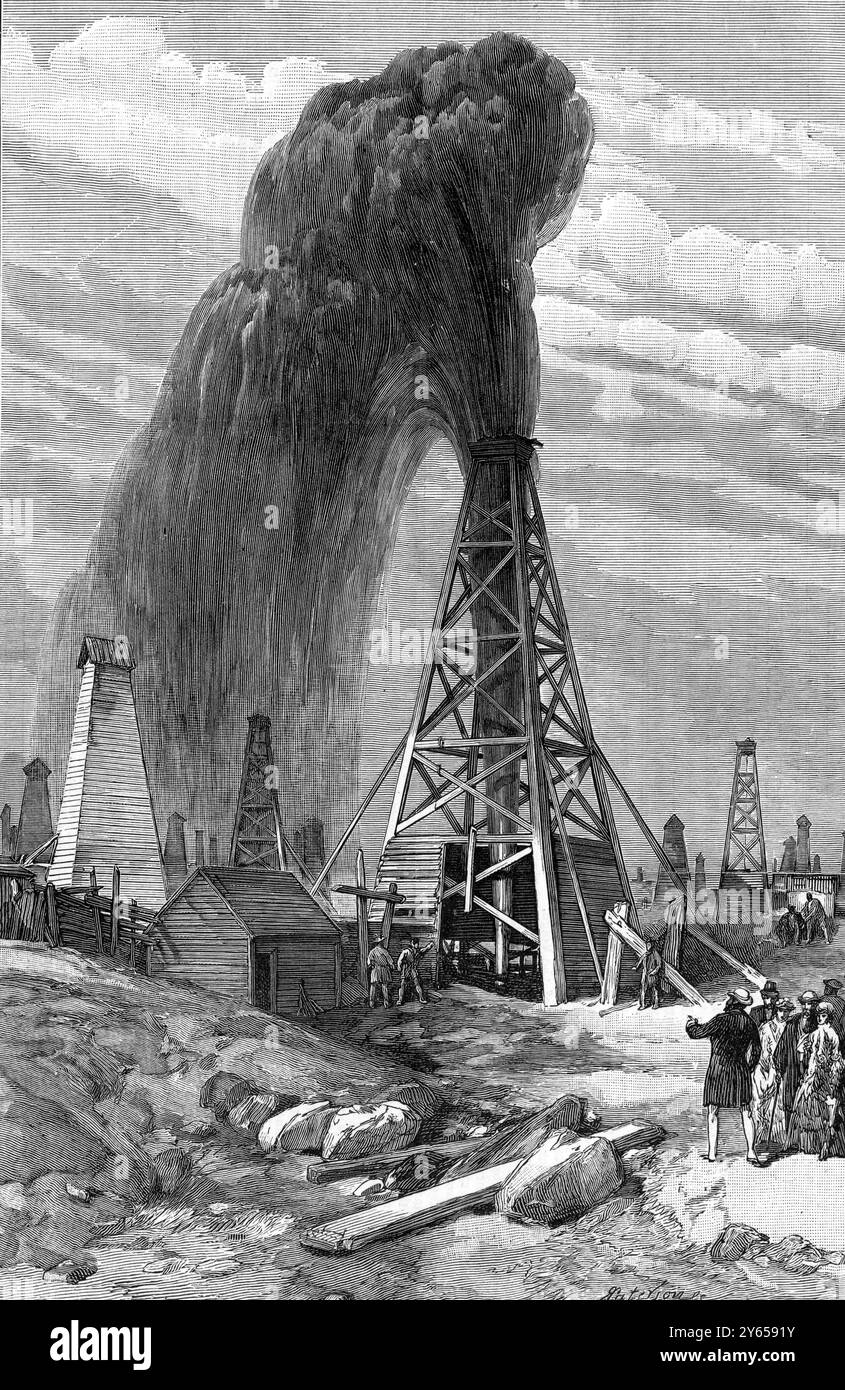 The petroleum oil wells at Baku on the Caspian Sea ; A fountain of ...