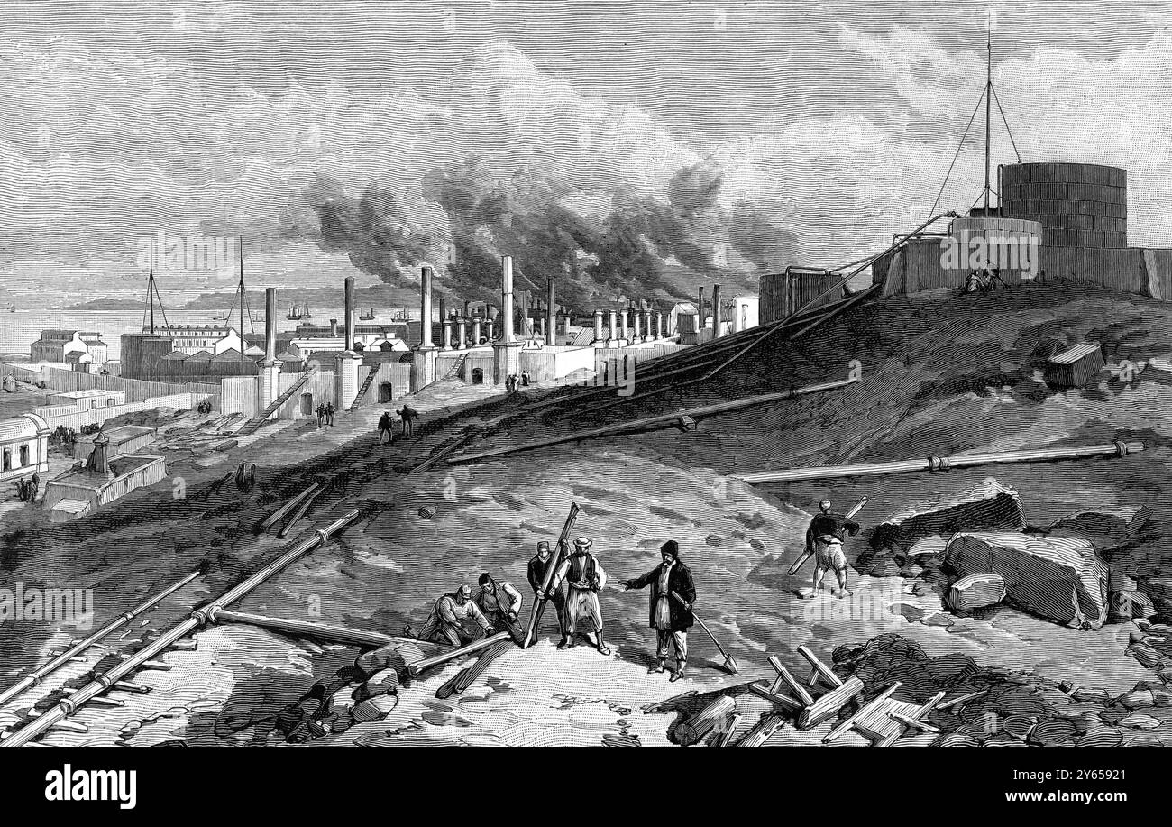 The petroleum oil wells at Baku on the Caspian Sea ; Refining works of ...
