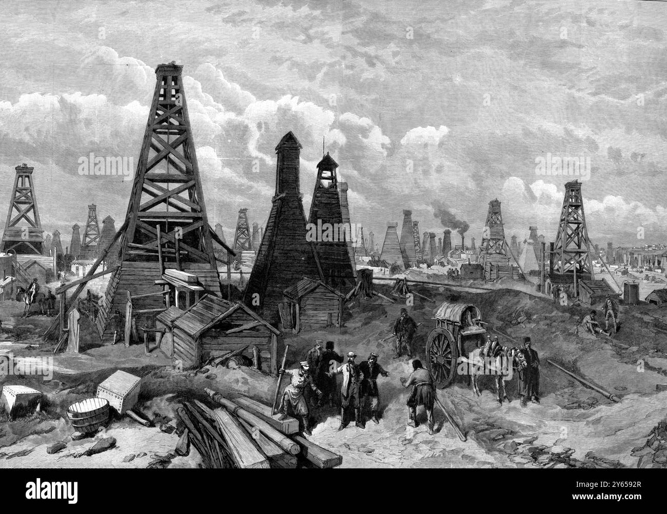The petroleum oil wells at Baku on the Caspian Sea . 1886 Stock Photo ...
