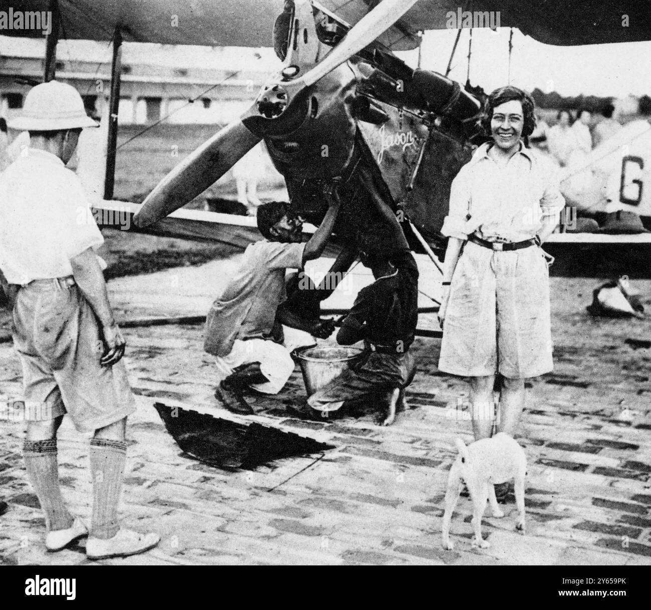 Miss Amy Johnson ( Mrs Mollison ) and her Gypsy Moth Jason at Calcutta ...
