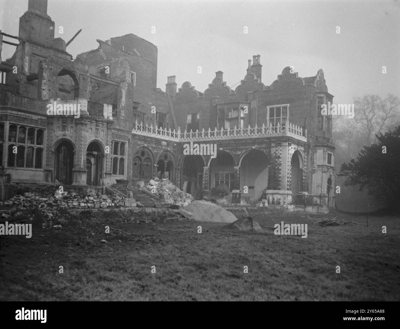 View of Holland House ruins , after being bombed during the Blitz of ...
