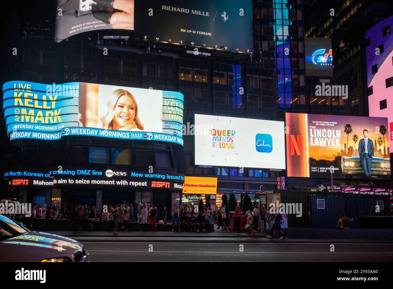 Times Square, Manhattan, Night in Times Square with people, cars and ...