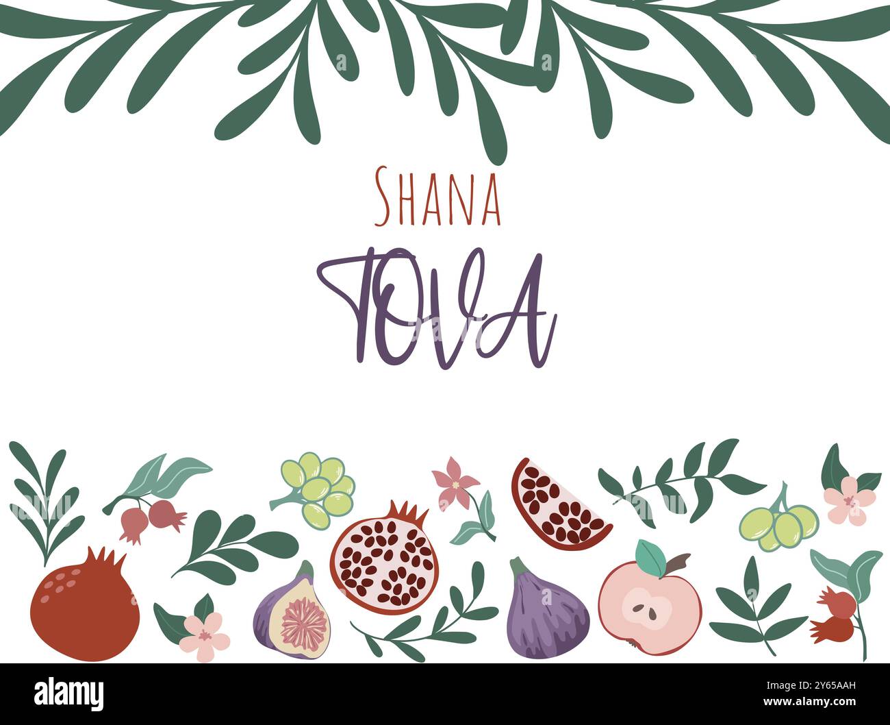 Shana Tova greeting banner. Horizontal card with greeting lettering ...