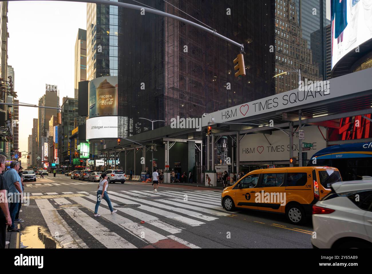 Times Square, Manhattan, Night in Times Square with people, cars and ...