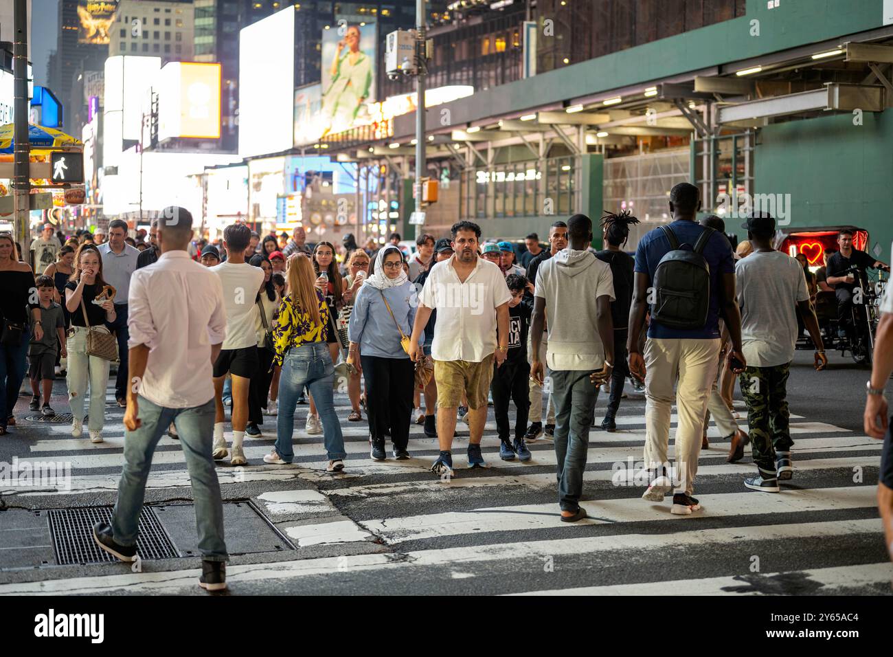 Times Square, Manhattan, Night in Times Square with people, cars and ...