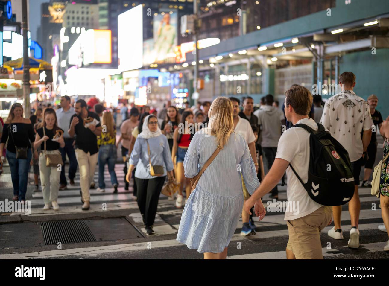 Times Square, Manhattan, Night in Times Square with people, cars and ...