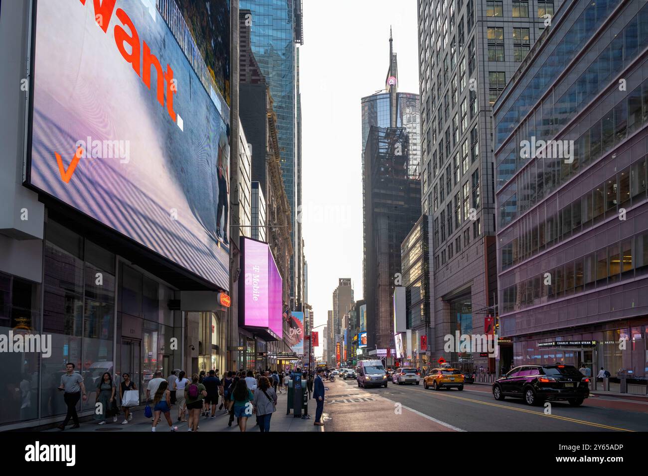Times Square, Manhattan, Night in Times Square with people, cars and ...
