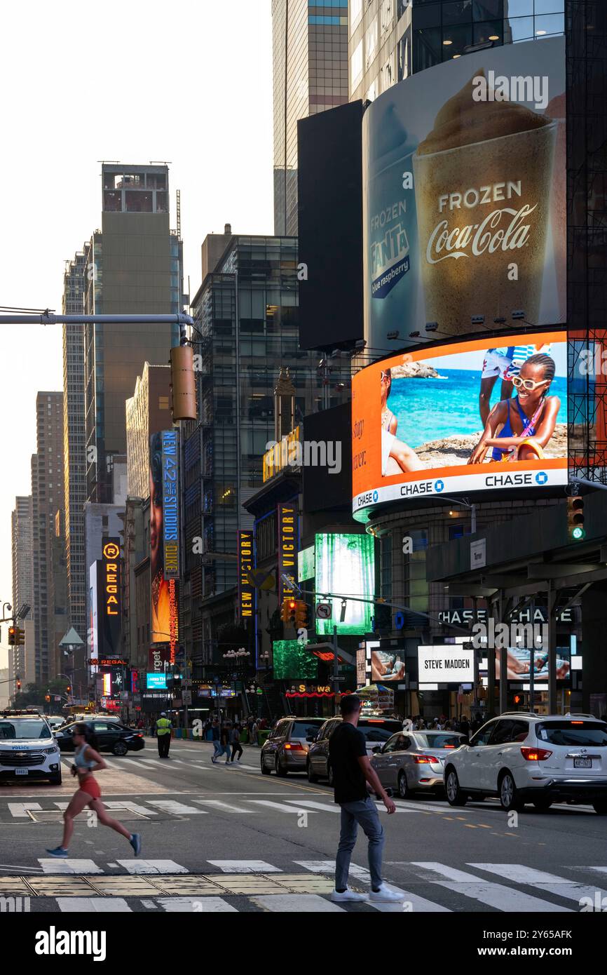 Times Square, Manhattan, Night in Times Square with people, cars and ...