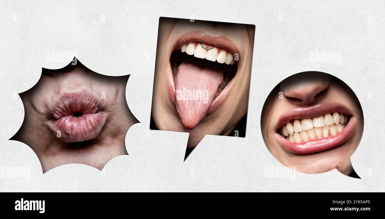 Contemporary art collage. Different mouth expressions, from pouting ...