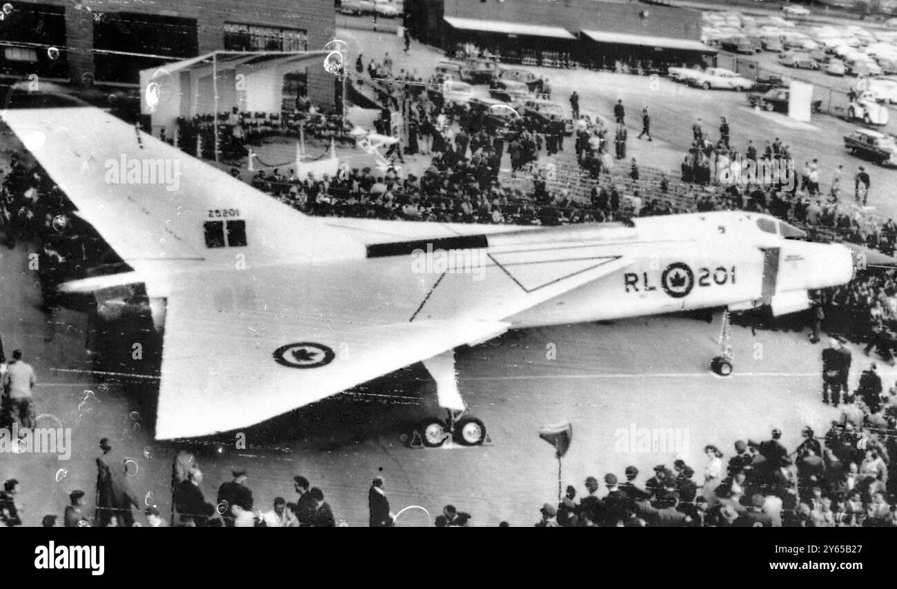 Unveiled in Toronto by the Avro Aircraft company is this CF 105 , a fighter aircraft named the ...